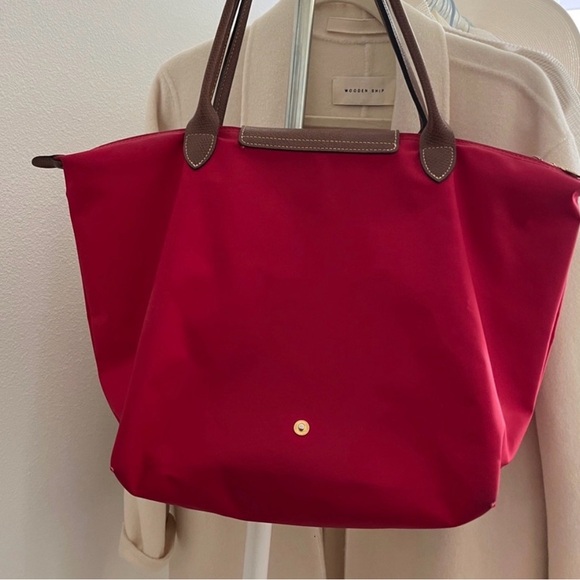 Longchamp | Bags | Longchamp Red Tote With Brown Handles | Poshmark